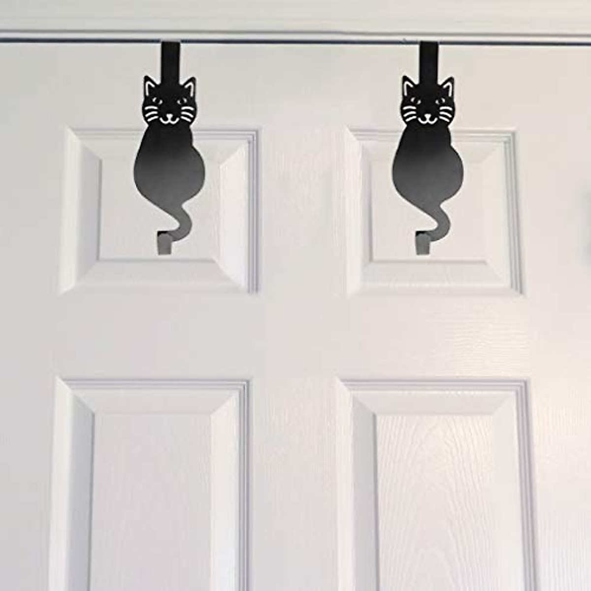 Evelots 2 Pack Over The Door Hook/Hanger-Coat/Jacket Organizer, Towel Holder, Kitty Cat Shape-Black Iron-Holds 20 Lbs.