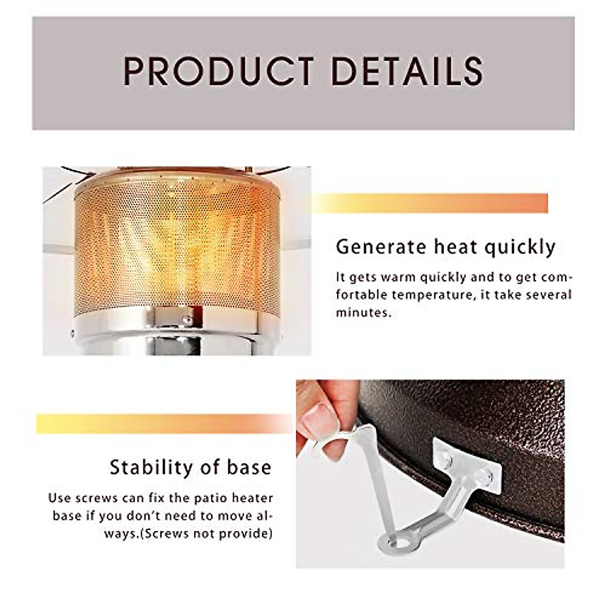 Patiomore Outdoor Propane Heater Patio Tall Standing Heater, 48000 BTU, Smooth Black