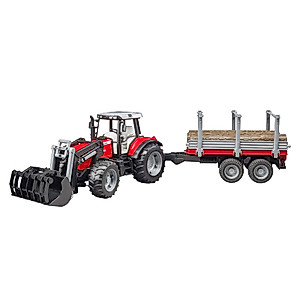 bruder 02046 Massey Ferguson 7480 with Frontloader and Timber Trailer