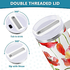 FENOCHE Poppy Flower Floral 30 oz Tumbler Insulated Cups Stainless Steel Water Bottle with Handle Lid and Straw Tumblers for Car Cup Holder
