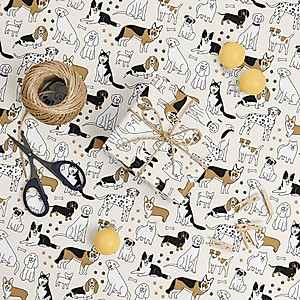 ZINTBIAL Dog Wrapping Paper for Birthday Baby Shower - Paw Print White & Black Puppys Gift Paper for Men Women Kids - 20 x 29 Inches, 6 Folded Sheets, Easy to Store…