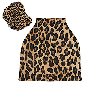 Leopard Skin Baby Car Seat Covers Canopy Nursing Cover Breastfeeding Scarf Soft Breathable Stretchy Coverage Infant Stroller Cover Multi Use for Boys Girls Babies