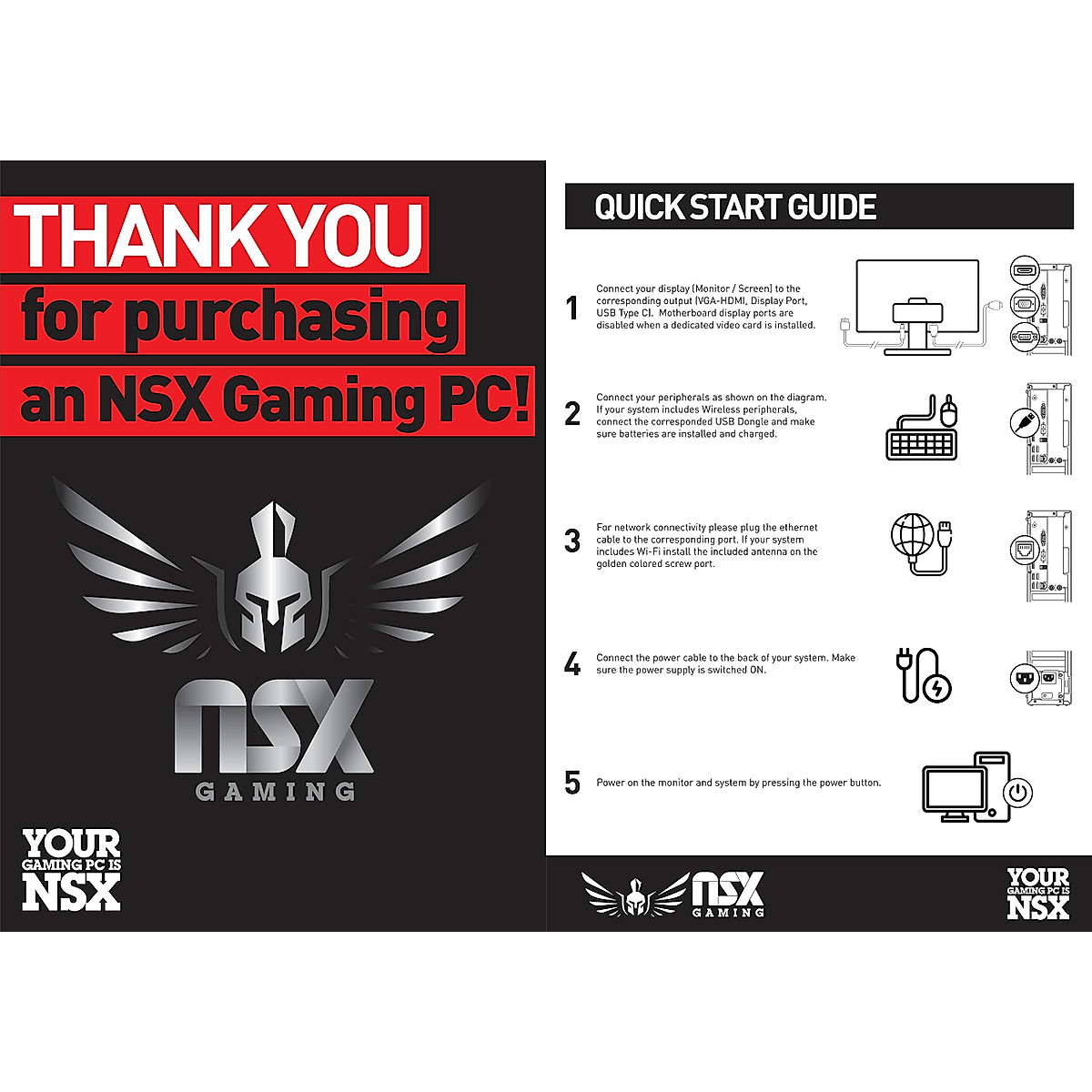 NSX GAMING PC Gaming Desktop Gamer Computer Intel Core I5 10400F, GeForce RTX 2060 6GB, 16 GB Ram (2x8) 480 Gb SSD, USB-C WiFi, Hdmi, Mouse and Keyboard Gamer, Win 11 Home