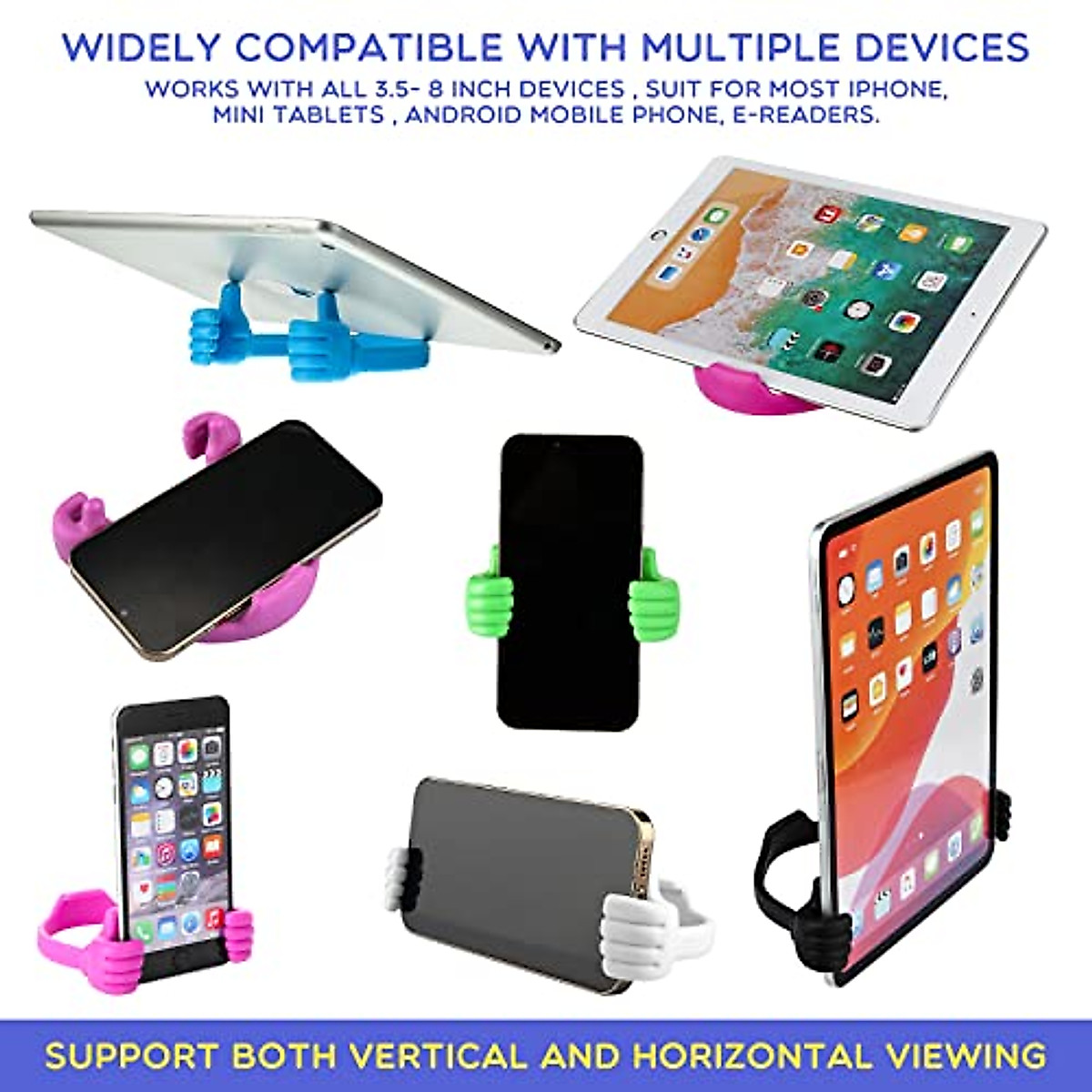 8 Pcs Thumbs up Cell Phone Stands Universal Cell Phone Holder Flexible Mobile Phones Stand Adjustable Smartphone Stand Holder Tablet Holder for Desk Offices Bedrooms Airplanes Travel (Multi Color)