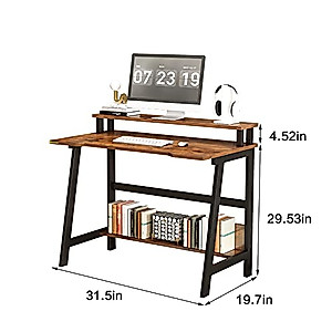 ALISENED Computer Home Office Desk, 31.5" Desk for Small Spaces with Storage Shelf,Small Computer Desk with Monitor and Bookshelf, Modern Simple Style Laptop Desk