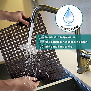 Qulable 2Pack Kitchen Sink Mat for Stainless Steel/Ceramic Sinks, PVC Eco-friendly Protectors for Bottom of Kitchen Sink, Adjustable, Fast Draining, Dots Design, 11.8x15.7 (Black)