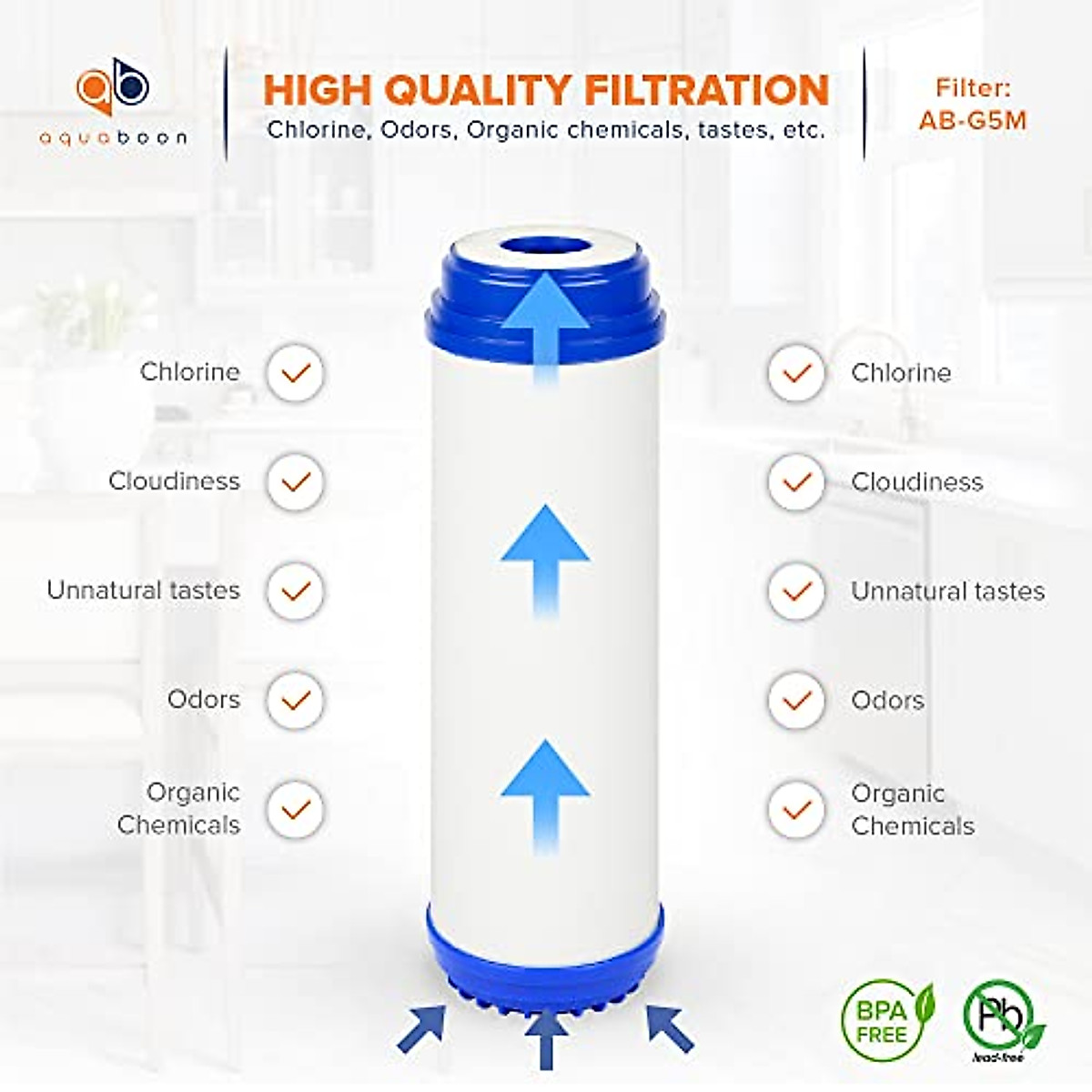 Aquaboon Universal 10 x 2.5 inch Coconut Shell GAC Cartridge | 5 Micron Granular Activated Carbon Water Filter Replacement | Compatible with C-10, WFPFC9001, AP117, GAC-10, FXUTC, D-20A, GAC1, 4 Pack