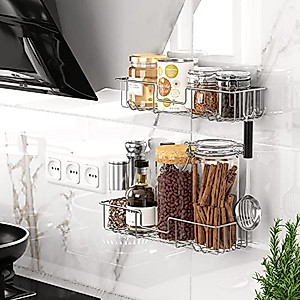 AmazerBath Adhesive Shower Caddy Basket Rack with Hooks, Shower Shelf Wall Mounted, No Drilling Shower Organizer for Bathroom, Rustproof Stainless Steel, 2 Pack, Chrome