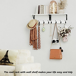 YXDXF Coat Rack Wall Mount with Shelf, Entryway Shelf with 8 Metal Wall Hooks Coat Hooks Key Holder for Wall Hanging Shelf for Entryway Living Room Bathroom Kitchen, 2 Pack White