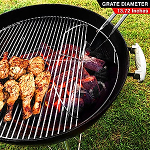 GRILLVANA 201 Stainless Steel Charcoal Grill Cooking Replacement Grate (ACTUAL DIAMETER 13.72 INCHES) With handles and hinges - Compatible with Weber 14" Smokey Joe