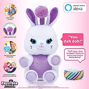 Fuzzible Friends Jazwares Fluff The Bunny Plush Light Up Toy – Works with Compatible Amazon Echo Devices for Interactive Activities and Sounds – Amazon Exclusive