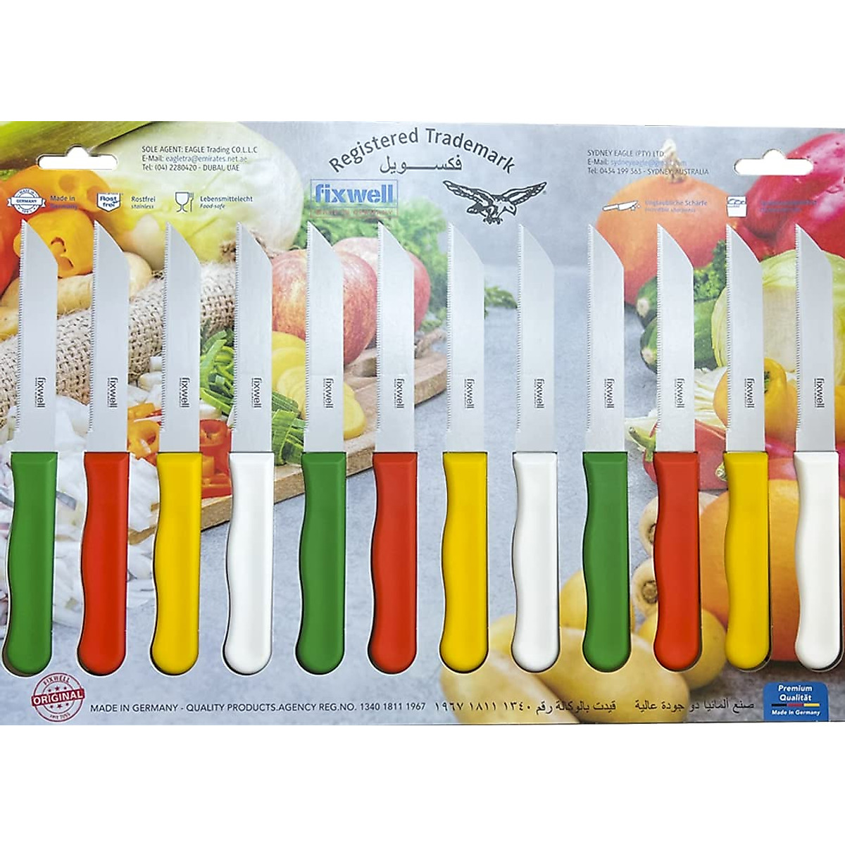 fixwell Stainless Steel Knife Set, 12-Piece, WHITE, RED, GREEN , YELLOW, 3 INCH