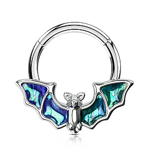 OUFER 16G Septum Rings Hoops, 316L Stainless Steel Septum Piercings, Black Bat Design Cartilage Earrings, Helix Conch Daith Piercing Jewelry for Women and Men-10MM