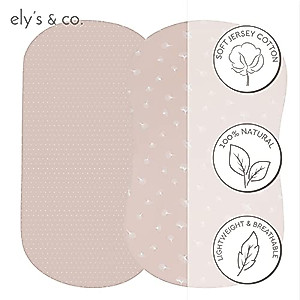 Ely’s & Co. Bassinet Sheet 2-Pack — Combed, 100% Jersey Cotton for Baby Girl — Rosewater Pink, Pin Dots & Gingko Leaves