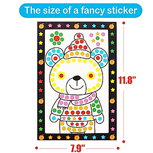 KERARME Mosaic Sticker Art Sticky DIY Handmade Art Kits for Kids - Dinosaur,Unicorn, Snow White, Mermaid, Elephant, Bear, Butterfly (12 Pack)