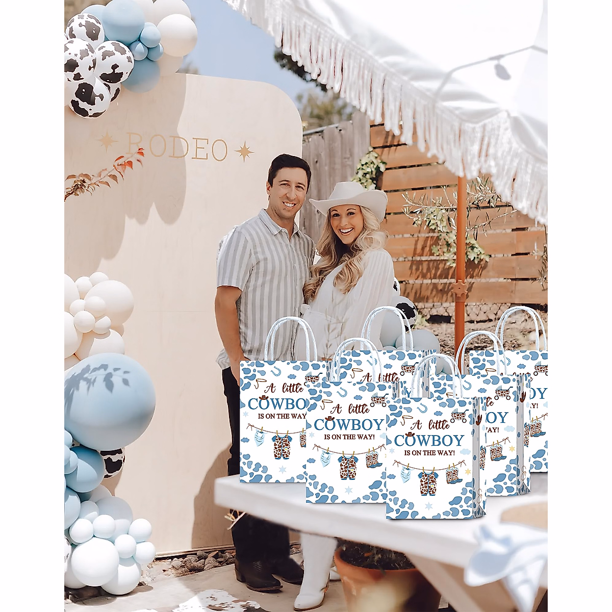 YanZonic 16Pcs A Little Cowboy Is on The Way Decorations Party Thank You Bags - Versatile Cowboy Baby Shower Supplies, Cowboy Baby Shower Decorations, A Little Cowboy Is on The Way Goodie Bags