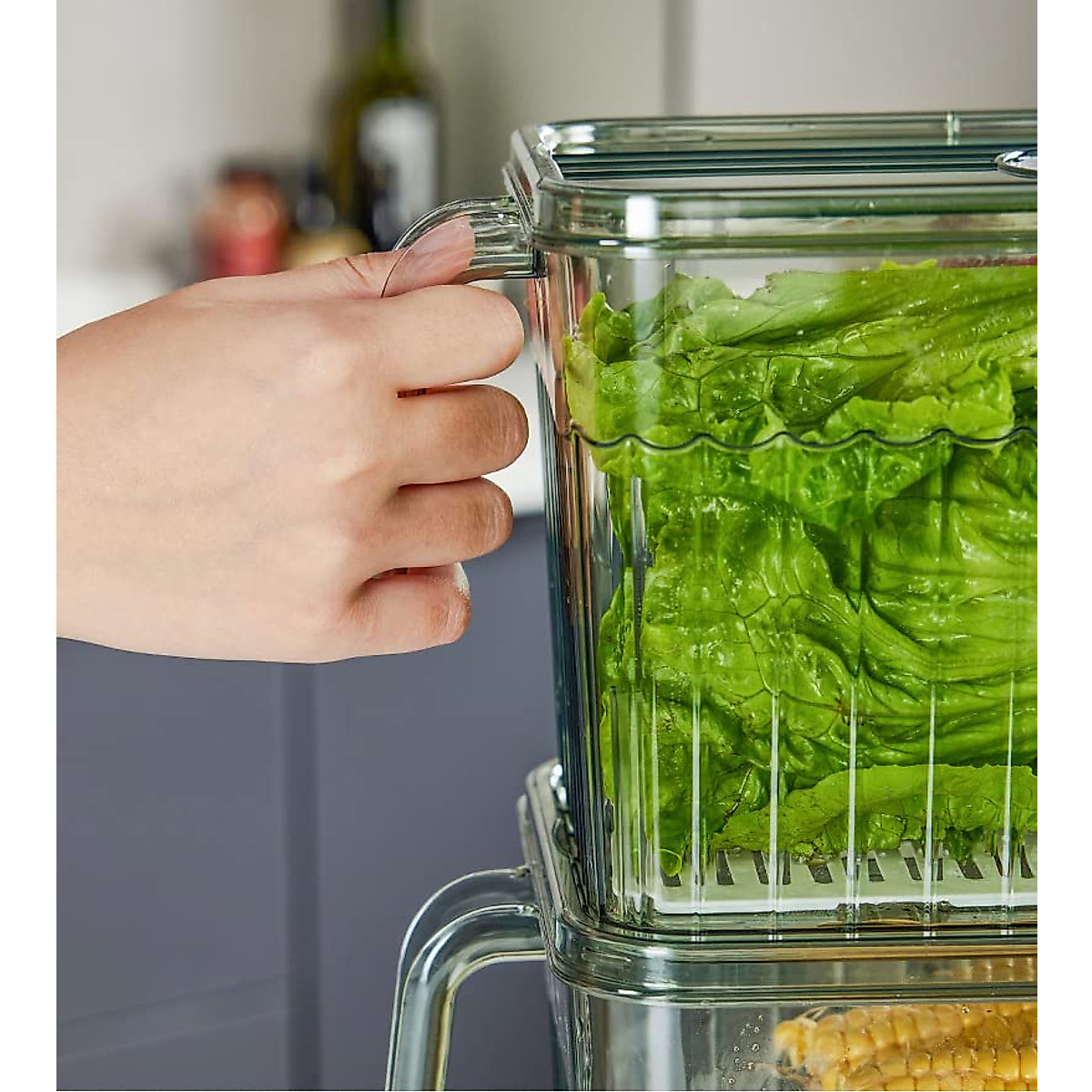 Transparent with handle kitchen drain box basket fruit vegetable food refrigerator frozen storage box food container