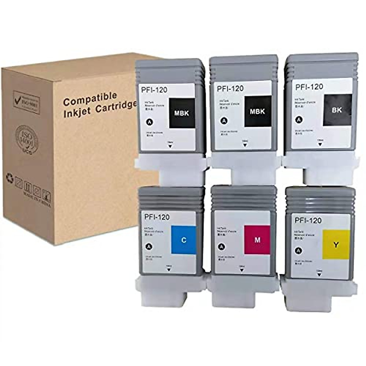 YOUEXPERT PFI120 Compatible with Canon PFI120 Cartridge Pigment Replacement for Canon TM-300 IPF TM-200 IPF TM-205 IPF IPF TM-305 ( 2MBK/BK/C/M/Y6-Pack) 130ML