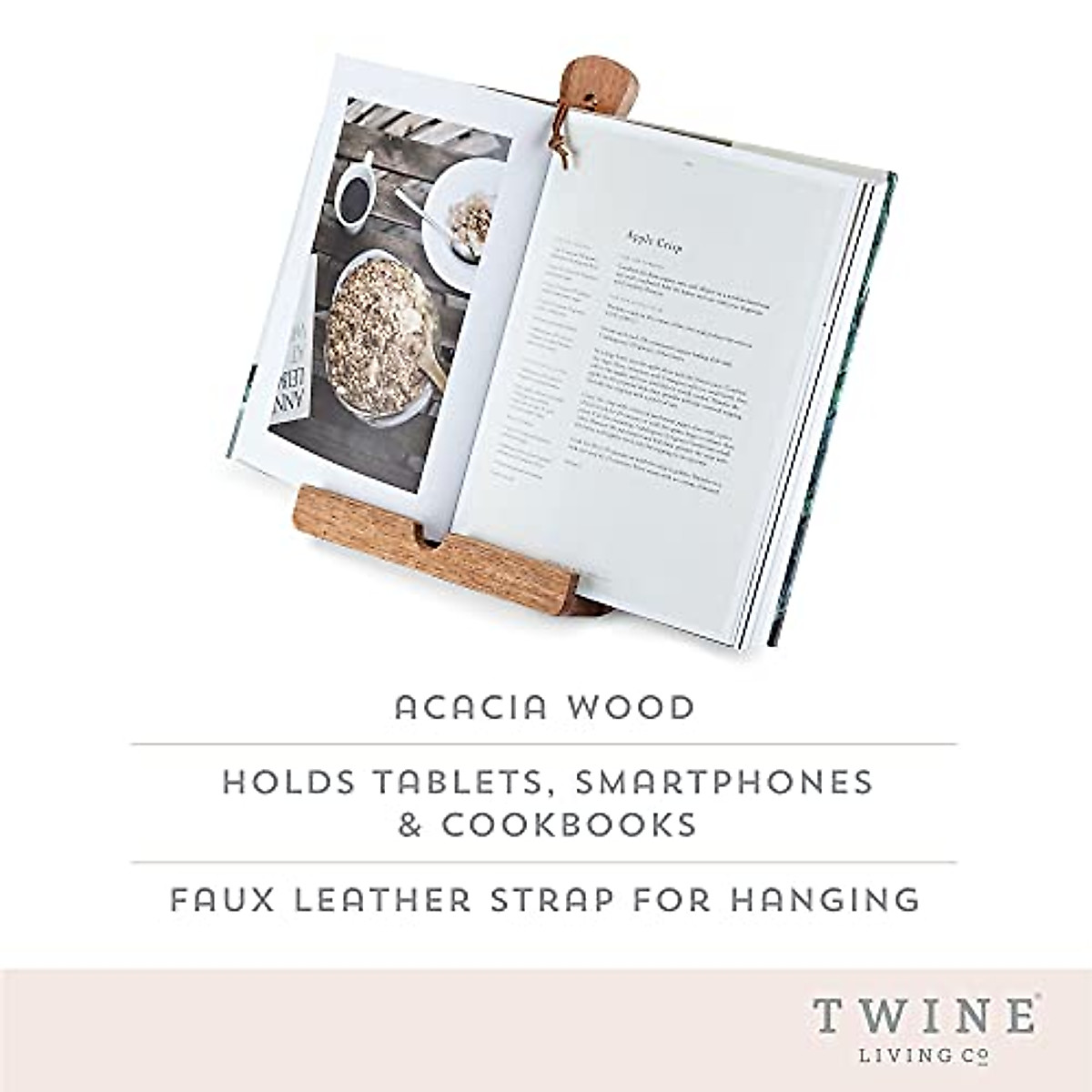Twine Tablet Stand, Acacia Wood Tablet Holder, Cookbook Stand, Rustic Farmhouse Book Holder and Display, Acacia Wood, Set of 1