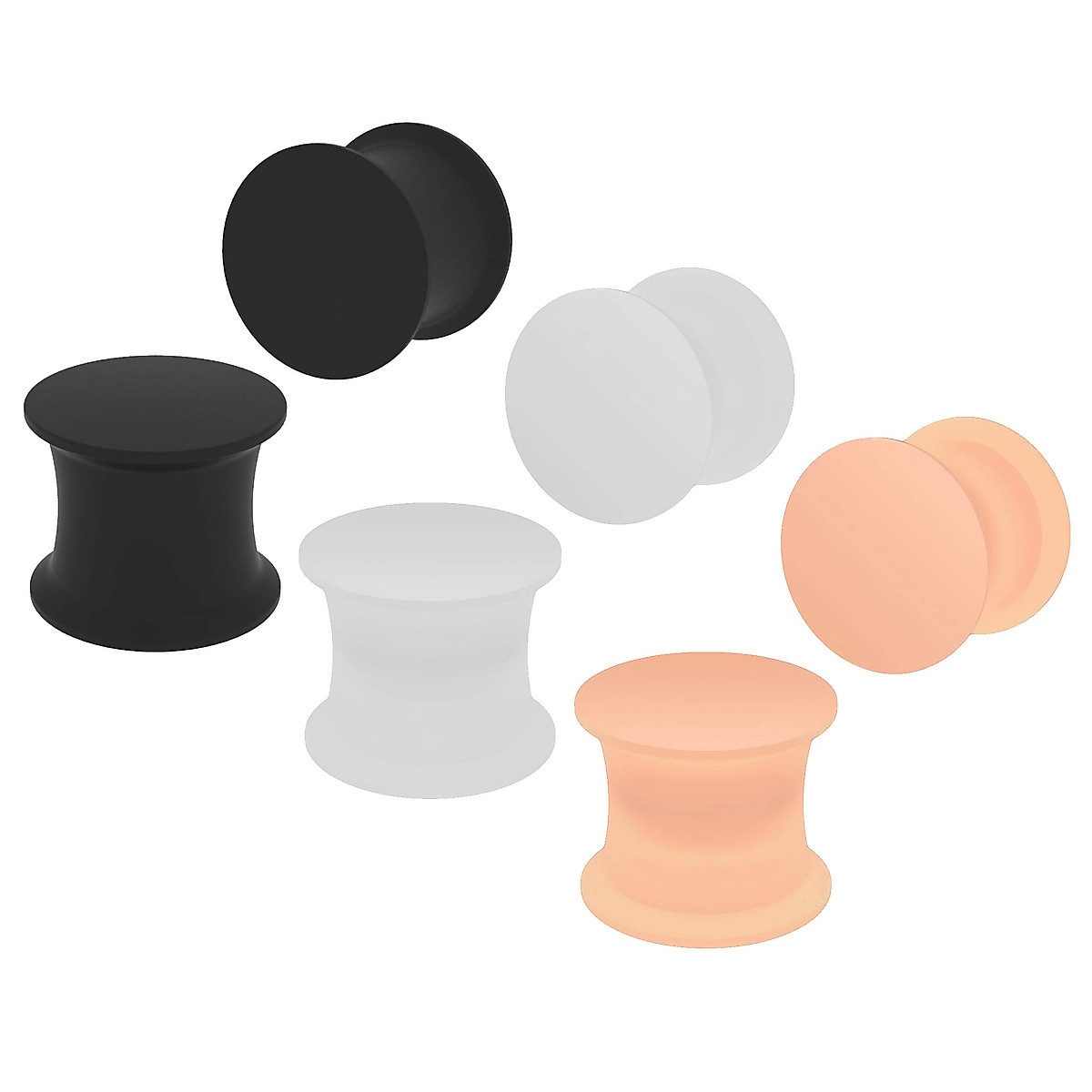 Evonix 3 Pairs 00g Ear Plug Skin White Black Silicone Double Flare Earrings Soft Solid Gauges Ears Plugs Piercing Jewelry