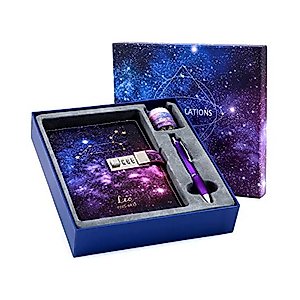 CAGIE Starry Constellation Lock Diary Set Gift Box with Pen & Tapes for Kids Girls Boys Women Combination Lock Journal Notebook Best Luxury Travel Writing Diary for Anniversary Birthday Holiday （Leo）