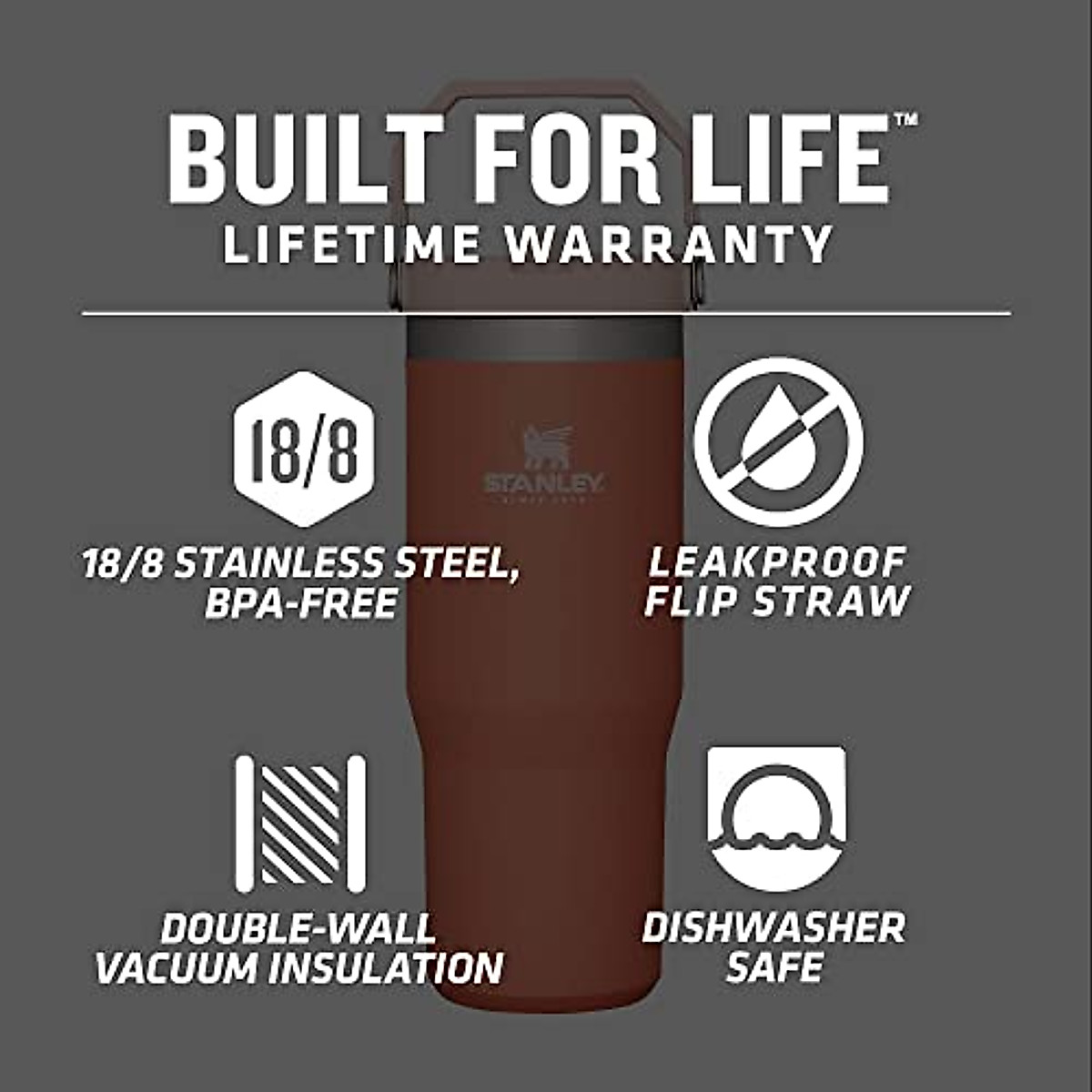 Stanley IceFlow Stainless Steel Tumbler with Straw, Vacuum Insulated Water Bottle for Home, Office or Car, Reusable Cup with Straw Leakproof Flip (Grapefruit)