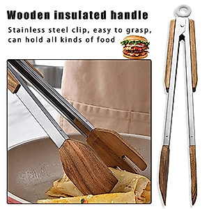COMUSTER Acacia wood food clip is special for steak&BBQ, with hanging hole design, wooden heat insulation handle, stainless steel clip, easy to grasp, and can handle all kinds of food