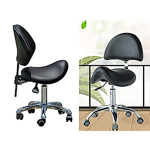 MIWOOYY Saddle Stool Heavy Duty Saddle Stool with Back Support ＆ Wheels, Massage Clinic Dentist Rolling Saddle Chair, for Salons, Tattoo, Height Adjustable