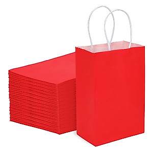 Moretoes 25pcs Red Gift Bags 5.25x3.2x8 Inches Kraft Paper Bags Small Gift Bags with Handles Bulk, Retail Bags for Valentines Day, Small Business, Merchandise, Birthday Wedding Party Favor Bags