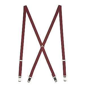 Suspender Store Skinny Suspenders - 1/2-Inch Wide Elastic Straps - X-Back - Clip - 42" for 5'0" to 5'9" tall - Burgundy