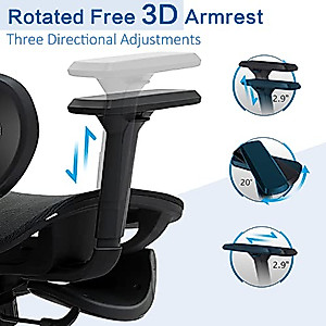 Ergonomic Office Chair with Foot Rest,Home Desk Chair Breathable Mesh, Lumbar Support Computer Chair with Flip-up Arms, Swivel Task Chair, Adjustable Height Gaming Chair Black