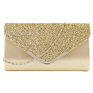 DIGOGO Sequins Flap Evening Purse Envelope Shaped Clutch Purse Chain Crossbody Shoulder Bag for Wedding Party Prom Ball Gold