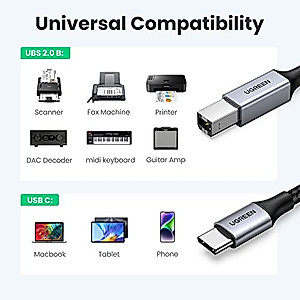 UGREEN USB B to USB C Printer Cable 3 FT, Nylon Braided USB C to USB B Printer Cable for MacBook Pro/Air, USB C MIDI Cable Compatible with Yamaha Piano MIDI Keyboard, DAC, DJ Controller for iPad Pro