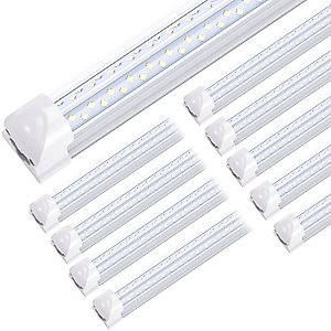 JOMITOP 8 ft Led Shop Light Fixture 120W 14400 Lumens 6500K Cold White T8 V Shaped Integrated Led Tube Light 4 Rows Cooler Door Light, Warehouse Super Bright White Pack of 10