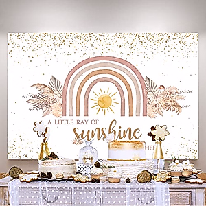 Ticuenicoa 5×3ft Boho Rainbow Baby Shower Backdrop A Little Ray of Sunshine is Almost Here Baby Shower Party Banner Wall Decorations Boho Pampas Glitter Dots Girls Baby Shower Background