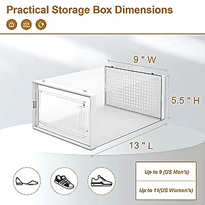 QualiapeX Medium Shoe Storage Boxes, Clear Plastic Stackable Shoe Organizer, Foldable Storage Bins Shoe Container Box, White 12 Pack