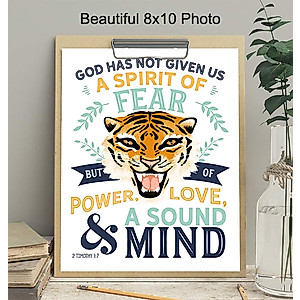 Motivational Inspirational Quote Religious Bible Verse Wall Art - Christian Scripture Tiger Wall Decor for Home, Sunday School, Kids, Boys Bedroom, Living Room, Church - Jungle Animal Catholic Gifts