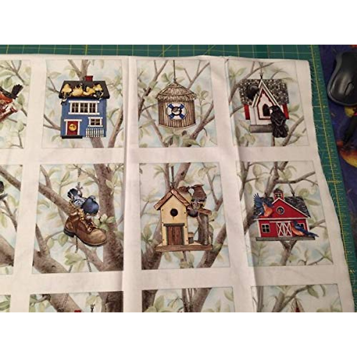 Alina Natetkova - Fabric Birdhouses Birds 12 (Squares 4 1/2" x 6") 1 Panel 22" x 22" Elizabeth
