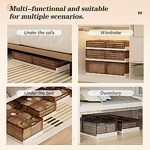 2 Pack Under-bed storage box with wheels, stackable, under-bed shoe storage drawer, foldable plastic storage box with lid, can store clothes, shoes, blankets, toys, books (L Szie，White Transparent)