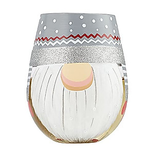 Enesco Designs by Lolita Holiday Sweet Gnome Hand-Painted Artisan Stemless Wine Glass, 20 Ounce, Multicolor