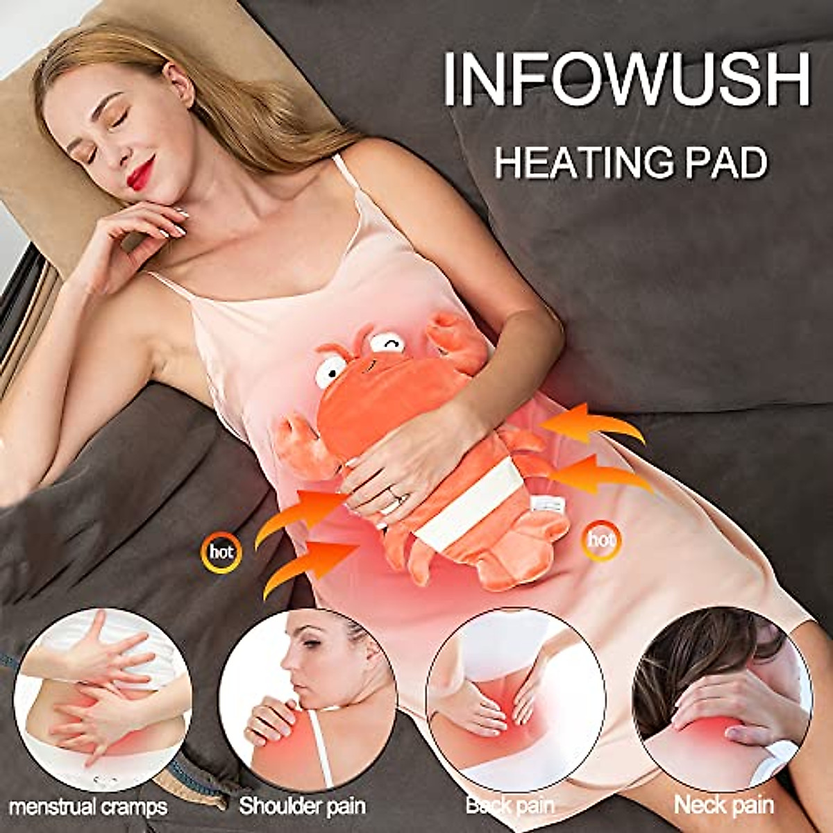 Infowush Microwave Wireless Heating Pad for Pain Relief,Lobster Plush Heating Pad with Removable Lavender Scented, Heatable Stuffed Animal,Hot Therapy for Cramps,Back,and Neck Red