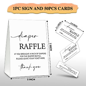Baby Shower Game Card Set, Diaper Raffle Tickets and Sign, Modern Black and White 1 Sign and 50 Cards, Minimalist Boy Girl Gender Neutral Baby Shower Supplies-B01