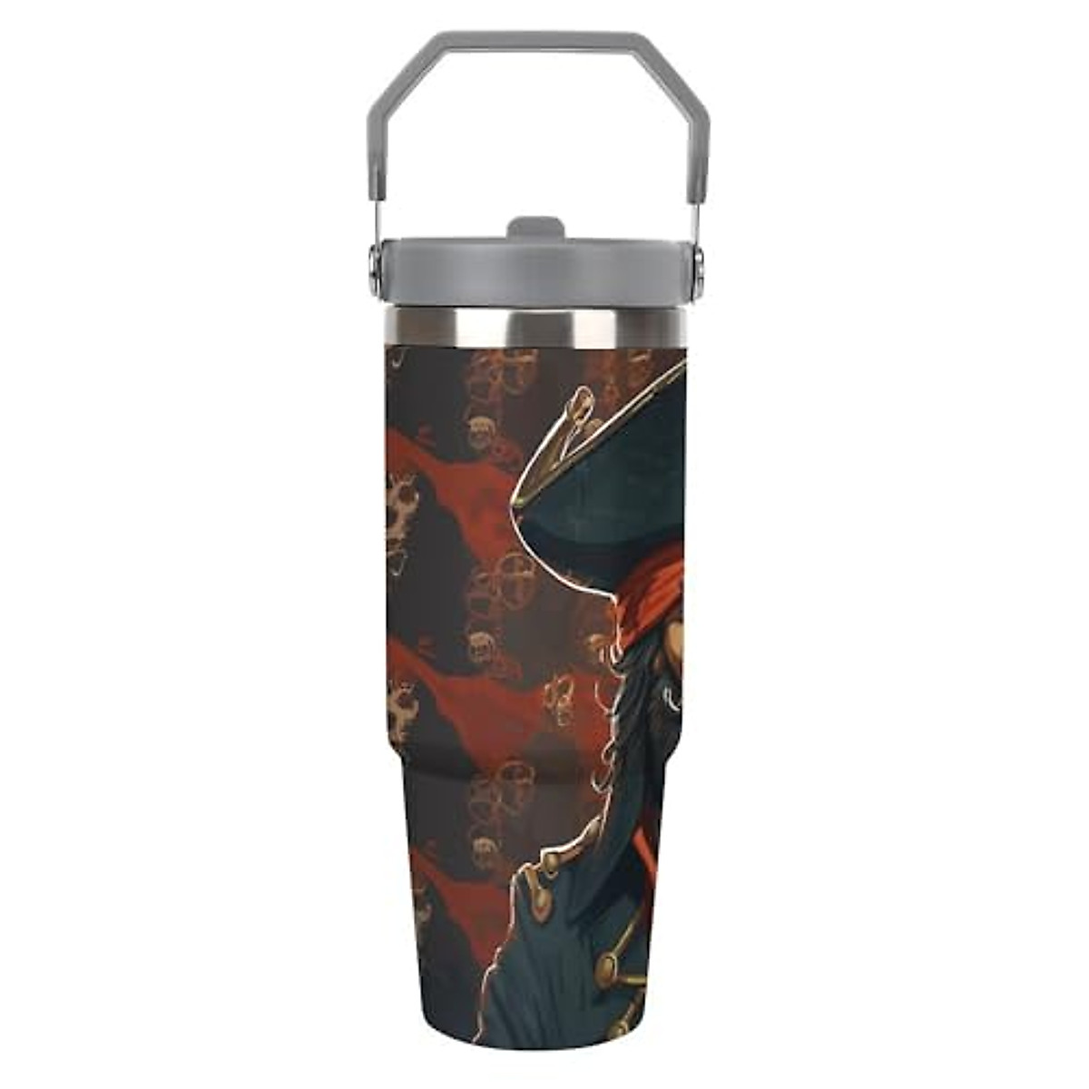 WITHSBKK 30oz Car Cup Pirate Captain Printed with Portable, Stainless Steel Travel Mug, Vacuum Insulated Tumbler And Straw, Leakproof for Car & Outdoor, UV Printed Design