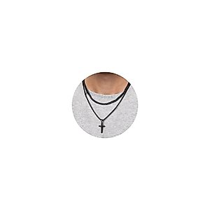 Ursteel Cross Necklace for Men, Mens Cross Necklaces Black Stainless Steel Cross Necklace Chain for Men Layered Cuban Link Chain for Men 20-22 Inch Mens Jewelry Gifts Cross Necklace