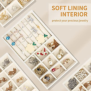 Arqumi 2 Pack Jewelry Trays, Jewelry Display Trays, Velvet Jewelry Display Trays with Multilayer for Earrings Necklace Rings Bracelet, Beige (9-18)