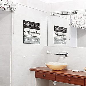 Creoate Bathroom Rules Wall Decor, Set of 3 - Wash Your Hands, Brush Your Teeth, Comb Your Hair - Decorative Rustic Wood Farmhouse Bathroom Wall Decor, Small