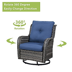 Rilyson Wicker Rocking Chair Swivel Chairs - 2 Piece Rocker Patio Chairs Set Rattan Rocking Chair for Outdoor Porch Deck Garden Backyard (Mixed Grey/Blue)