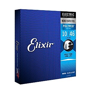 Elixir Strings, Electric Guitar Strings, Nickel Plated Steel with POLYWEB Coating, Longest-Lasting Warm Tone with Comfortable Feel, 6 String Set, Light 10-46