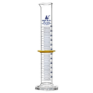 EISCO Graduated Cylinder, 250mL - ASTM, Class A Tolerance ±1.00mL - Protective Collar, Hexagonal Base - Blue Graduations - Borosilicate 3.3 Glass