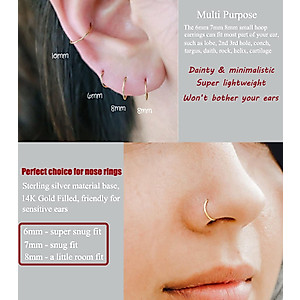 3 Pairs 14K Gold Filled Sterling Silver Small Hoop Earrings for Women Tiny Cartilage Hoop Earring Helix Tragus Piercing Jewelry 22G Nose Rings Hoops for Girls